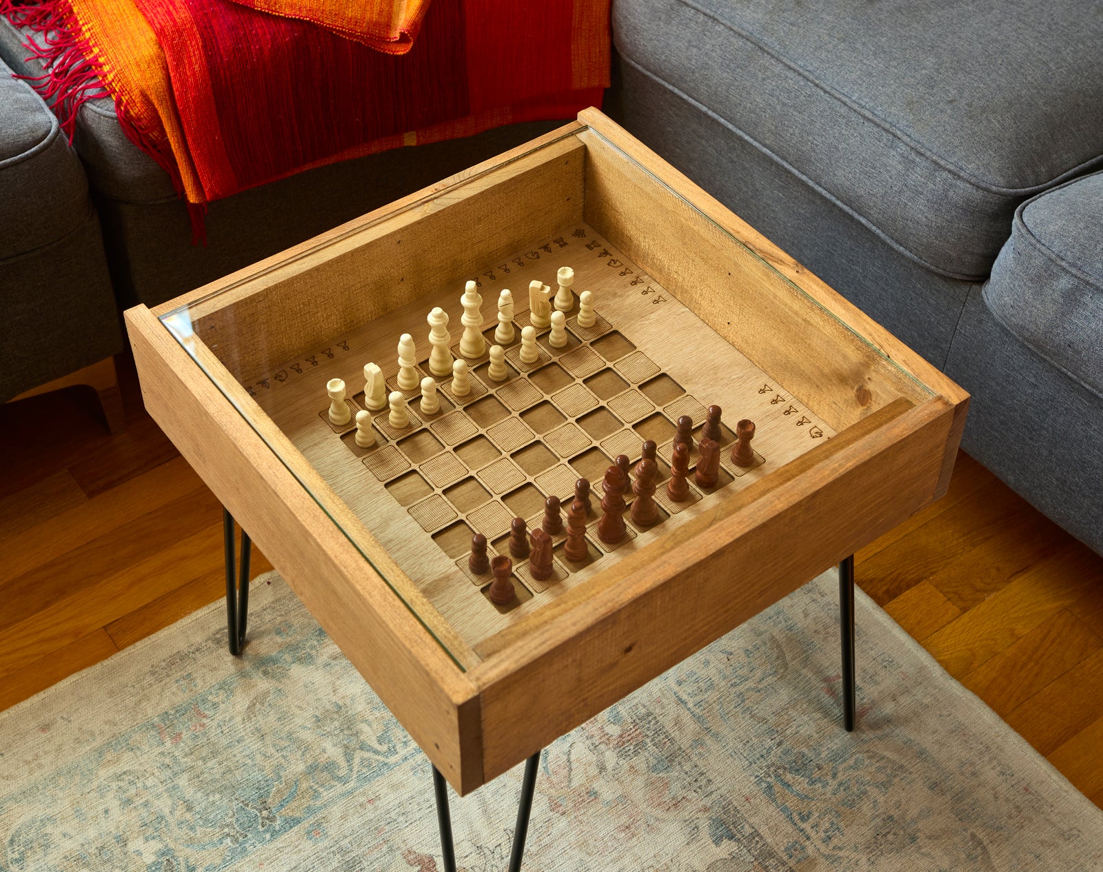 Rustic Chess and Checkers Table with removable glass top - chess and c ...