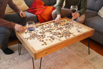 Rustic Puzzle Coffee Table with removable glass top - includes 2 hidde ...