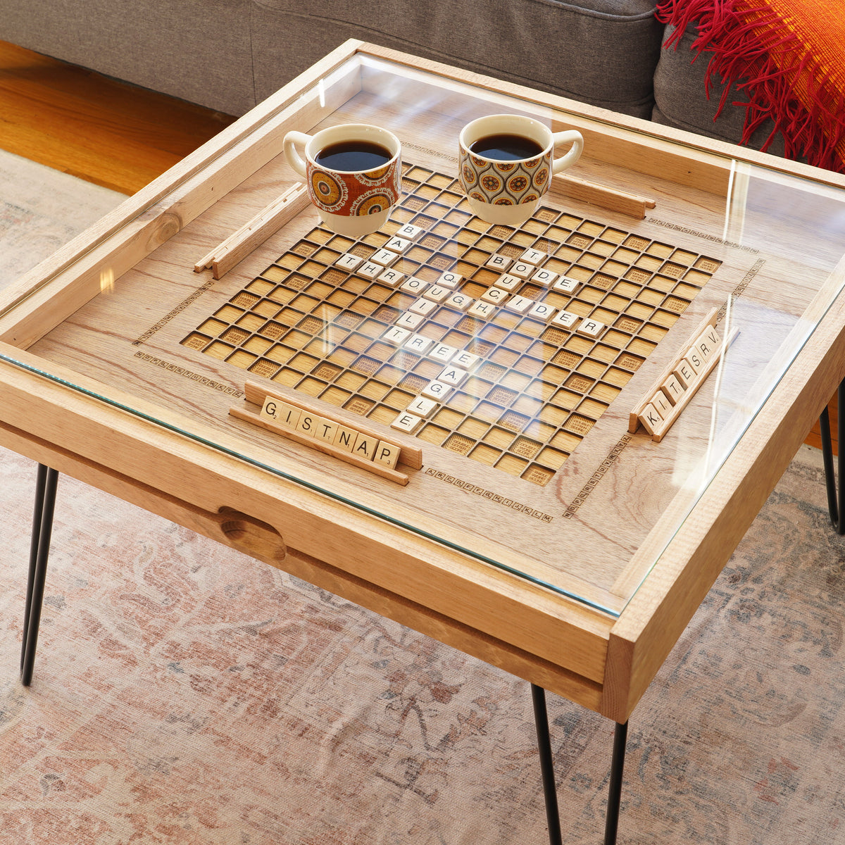 Rustic Scrabble Coffee Table with removable top - letter tiles include ...