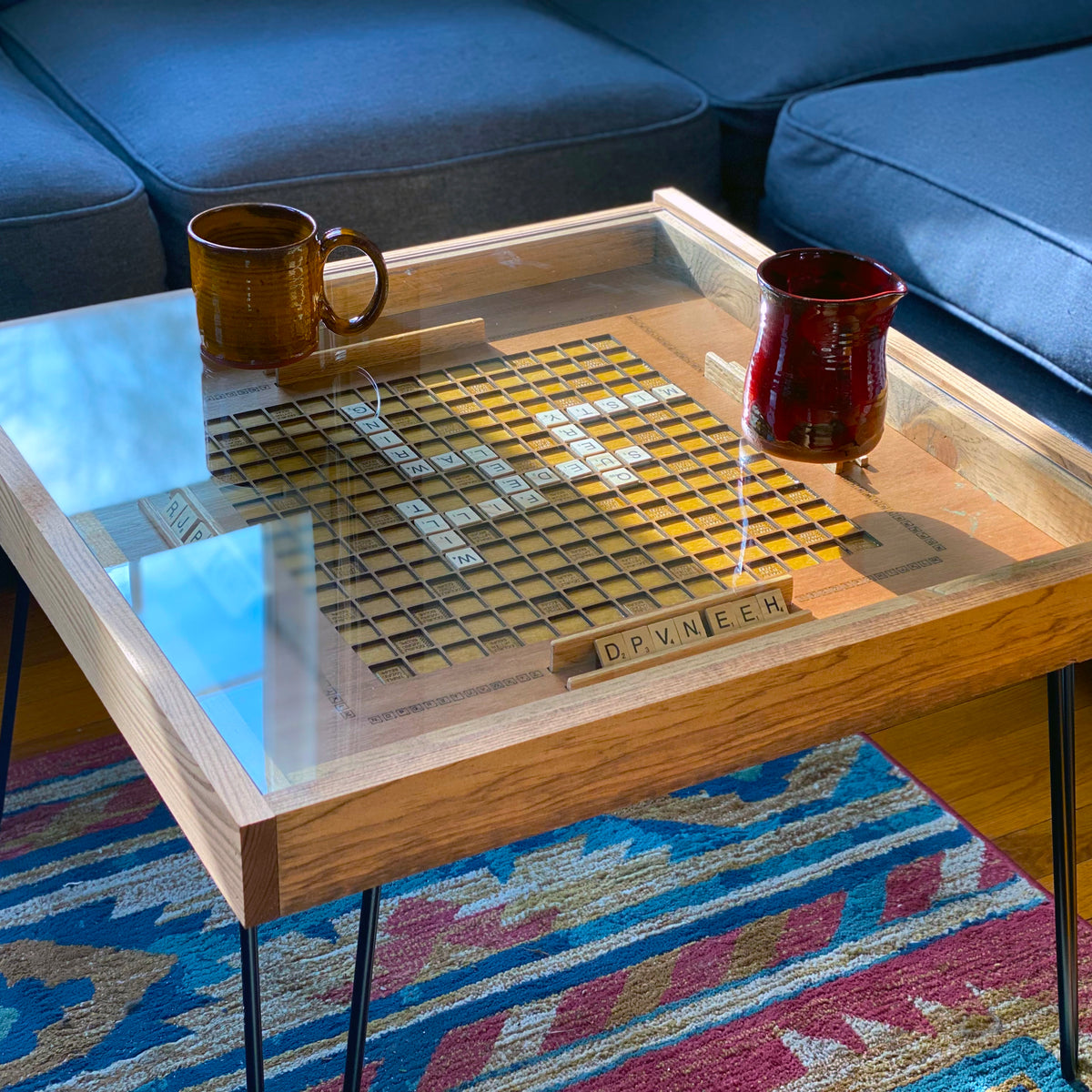 Rustic Scrabble Coffee Table with removable top - letter tiles include ...
