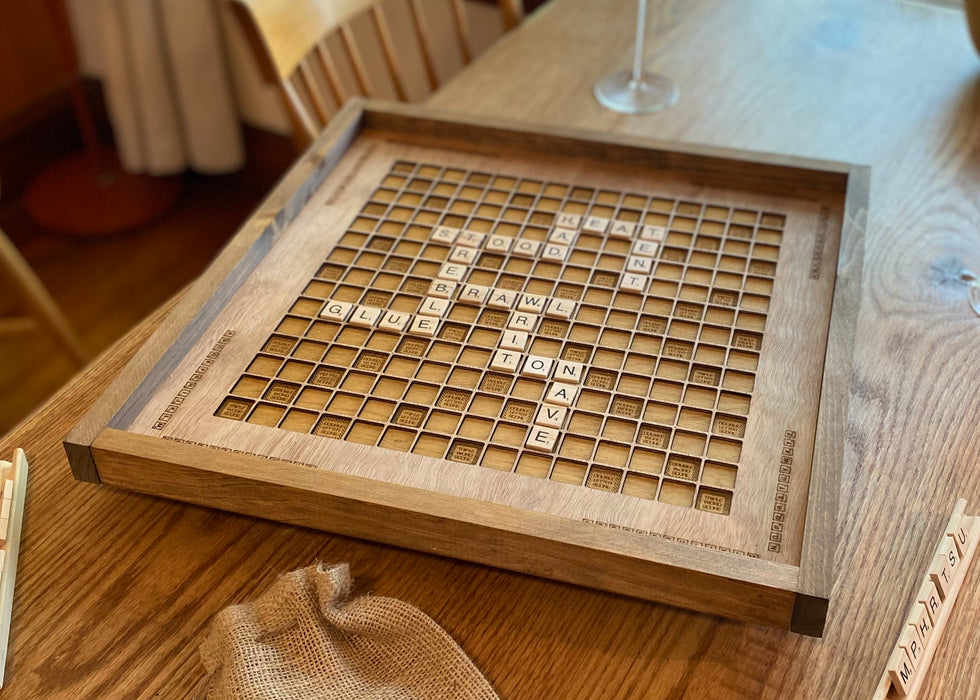 Rustic Wooden Scrabble Board with Rotating Lazy Susan - letter tiles a ...