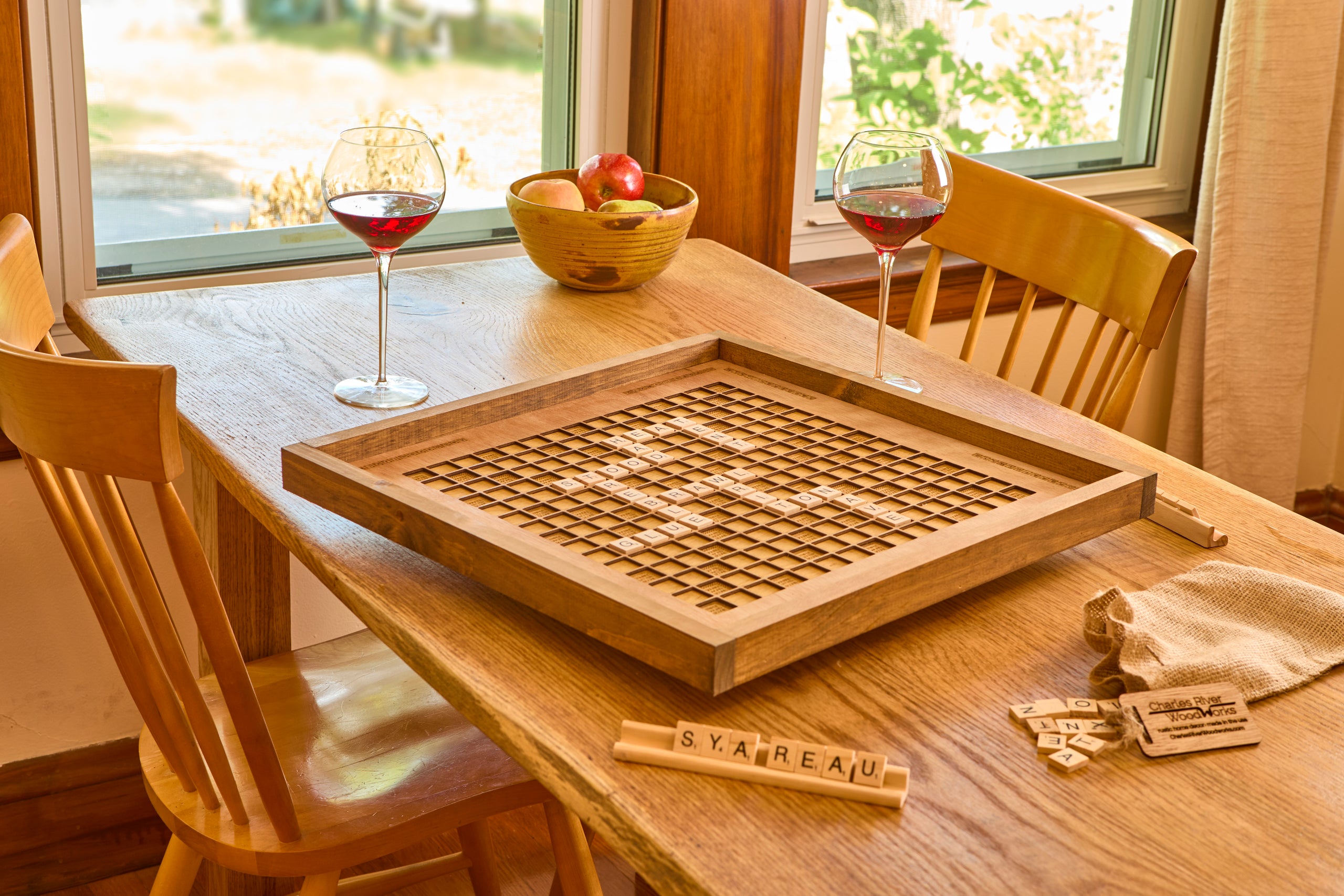 Rustic Wooden Scrabble Board with Rotating Lazy Susan - letter tiles a ...