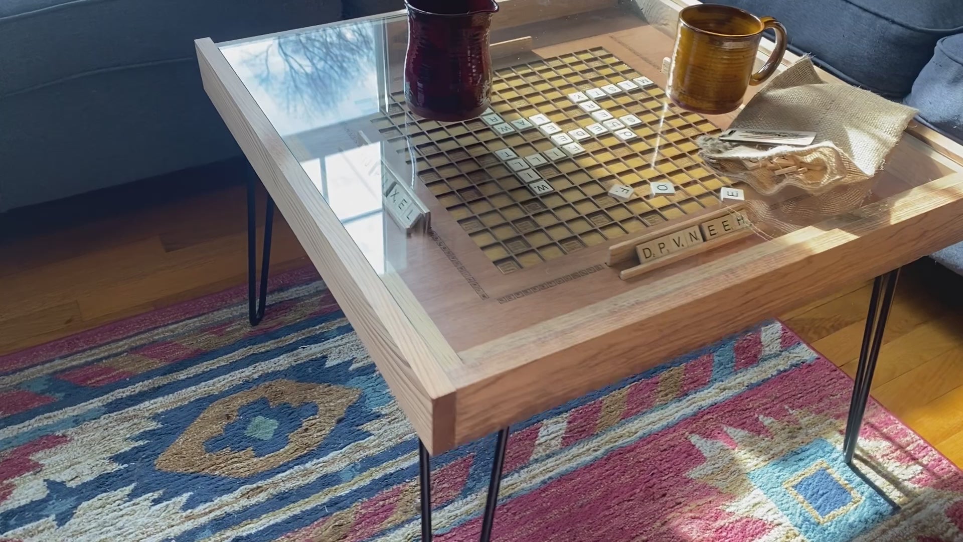 Rustic Scrabble Coffee Table with removable top - letter tiles include ...