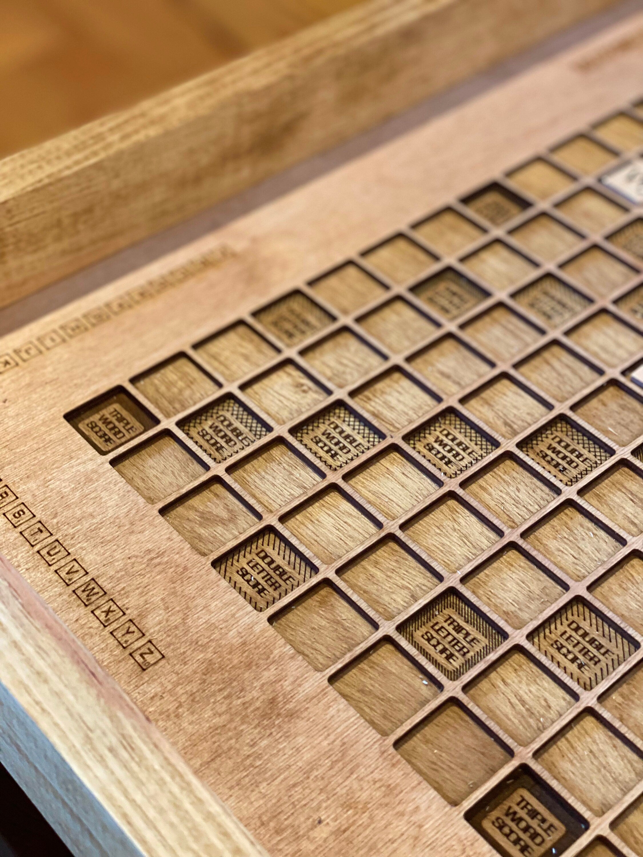 Rustic Wooden Scrabble Board with Rotating Lazy Susan - letter tiles a ...
