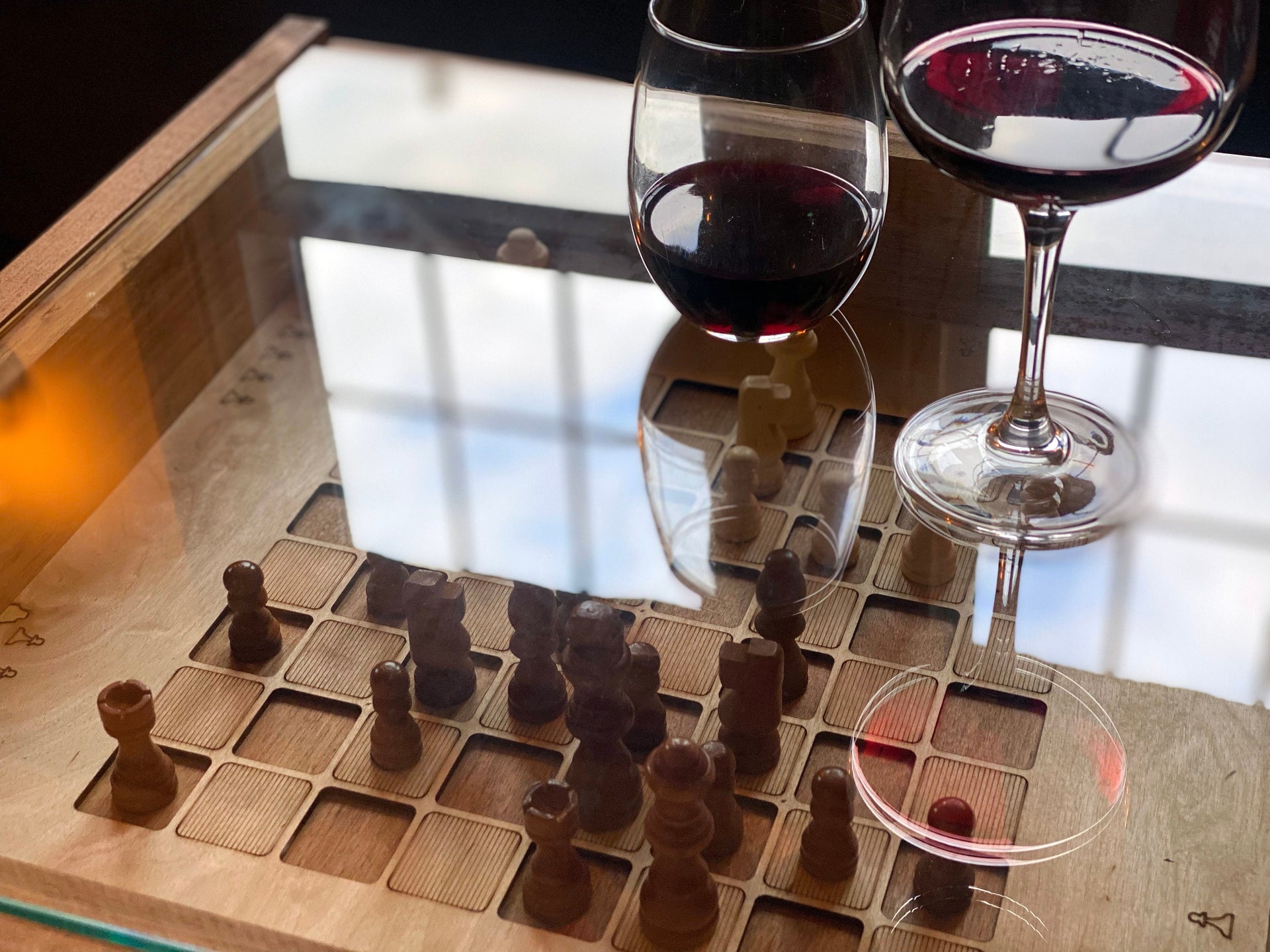 Rustic Chess and Checkers Table with removable glass top - chess and c ...