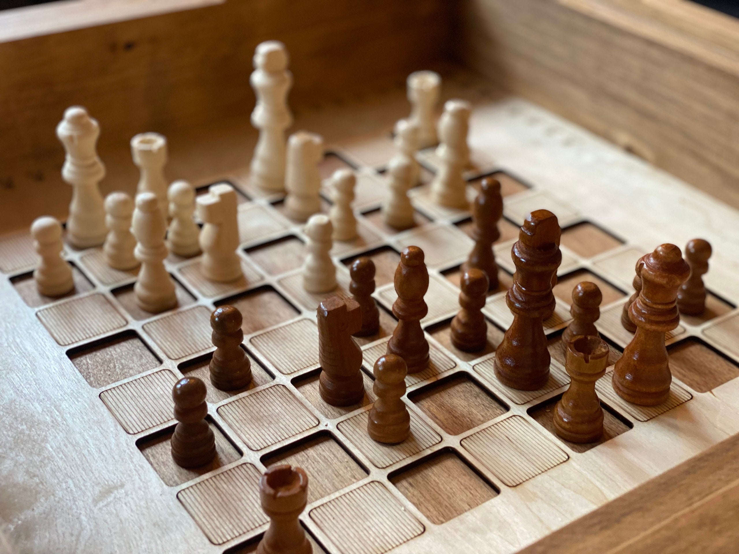 Rustic Chess and Checkers Table with removable glass top - chess and c ...