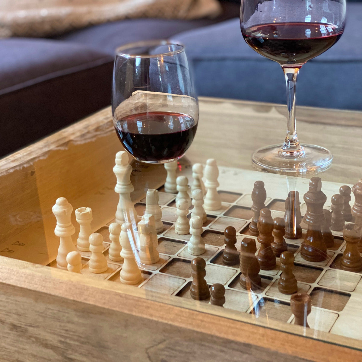 Rustic Chess and Checkers Table with removable glass top - chess and c ...