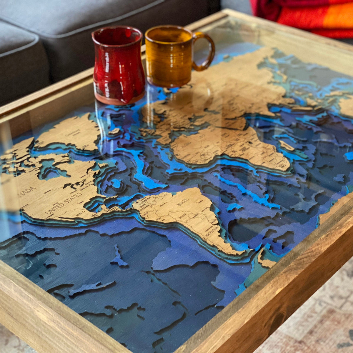World Map Coffee Table with Ocean Bathymetric Layers - 24x36" – Charles ...