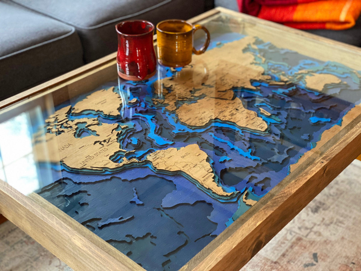 World Map Coffee Table with Ocean Bathymetric Layers - 24x36" – Charles ...
