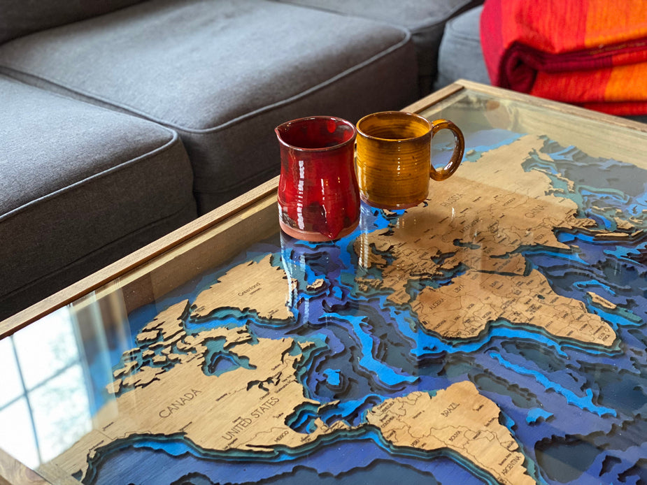 World Map Coffee Table with Ocean Bathymetric Layers - 24x36" – Charles ...