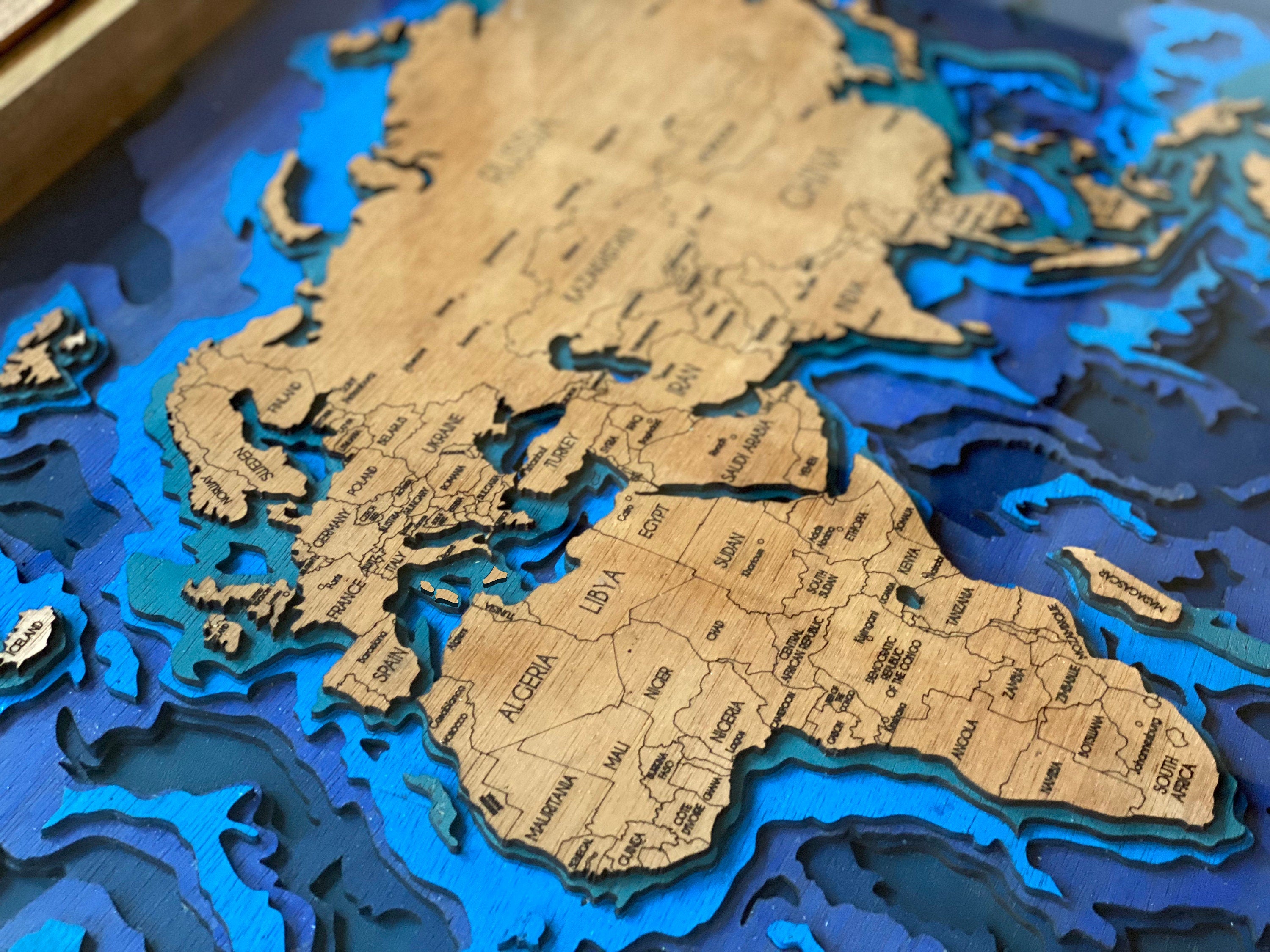 World Map Coffee Table with Ocean Bathymetric Layers - 24x36" – Charles ...